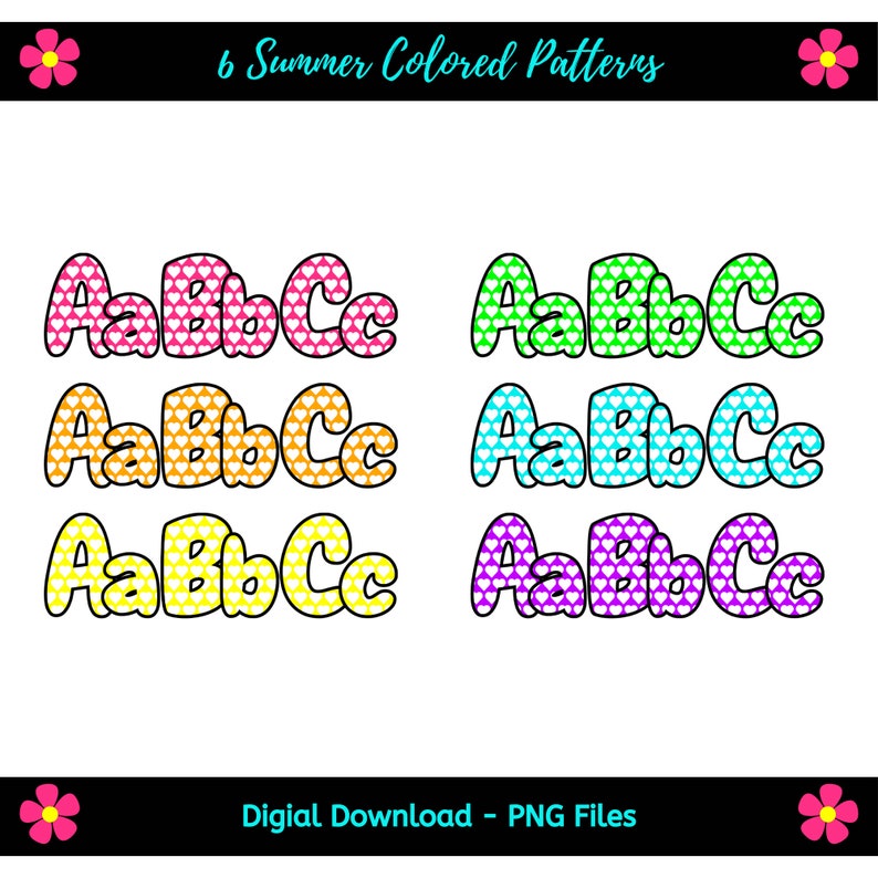 Bright Hearts Digital Alphabet Set, Printable PNG Alpha Pack Design ...