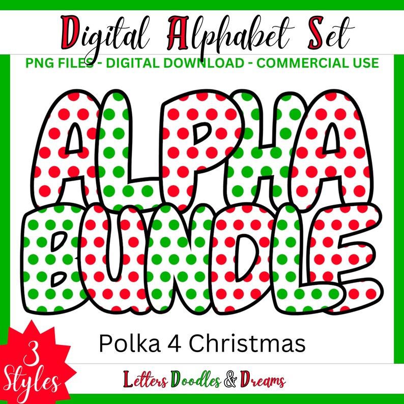 Christmas Polka Dot Digital Alphabet Set, Printable PNG Alpha Pack ...