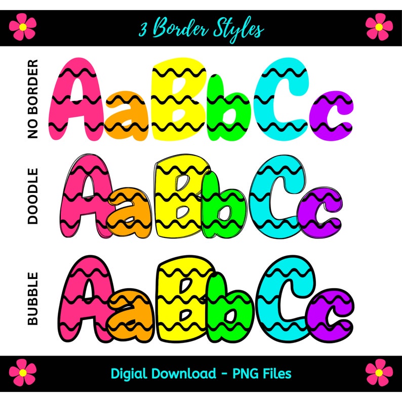 Bright Waves Digital Alphabet Set, Printable PNG Alpha Pack Design ...