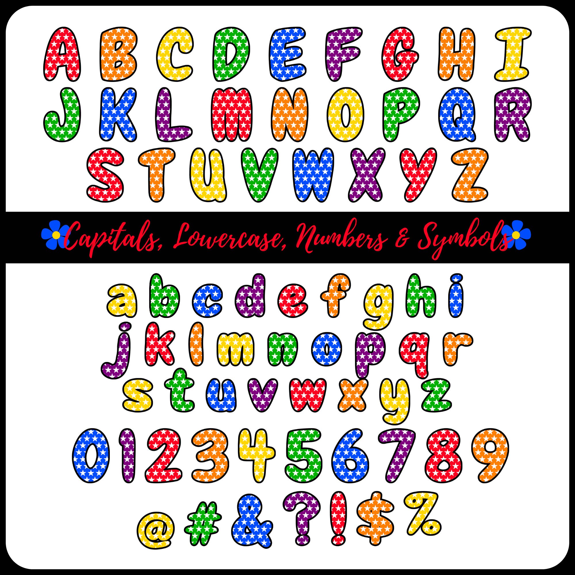 Rainbow Stars Digital Alphabet Set, Printable PNG Alpha Pack Design ...