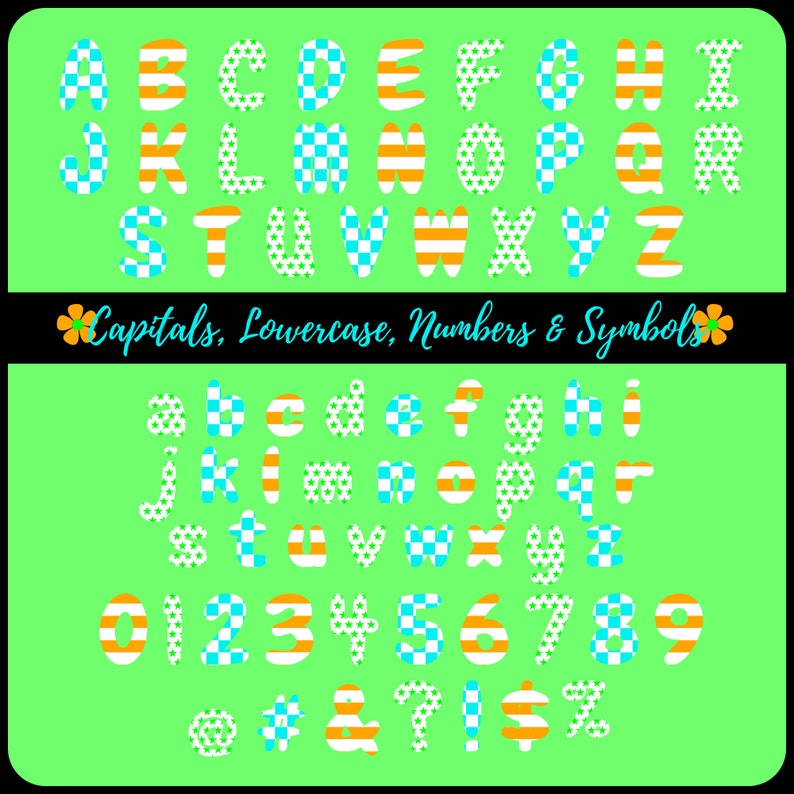 Checkers & Stars Digital Alphabet Set, Printable PNG Alpha Pack Design ...