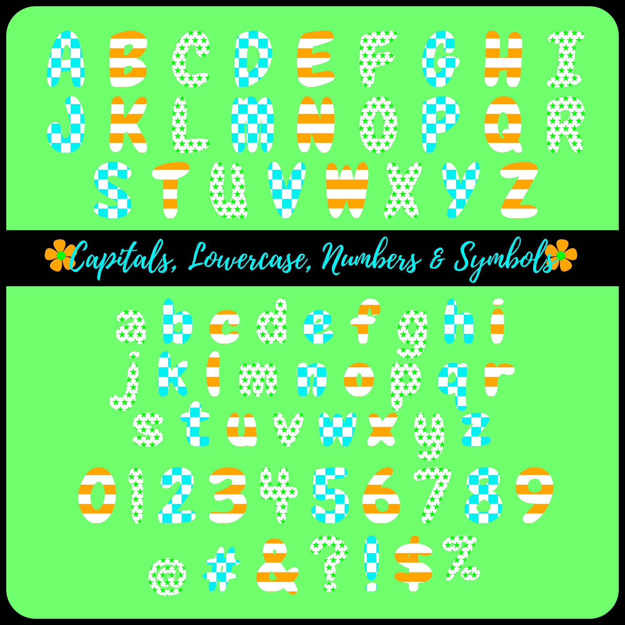 Checkers & Stars Digital Alphabet Set, Printable PNG Alpha Pack Design ...