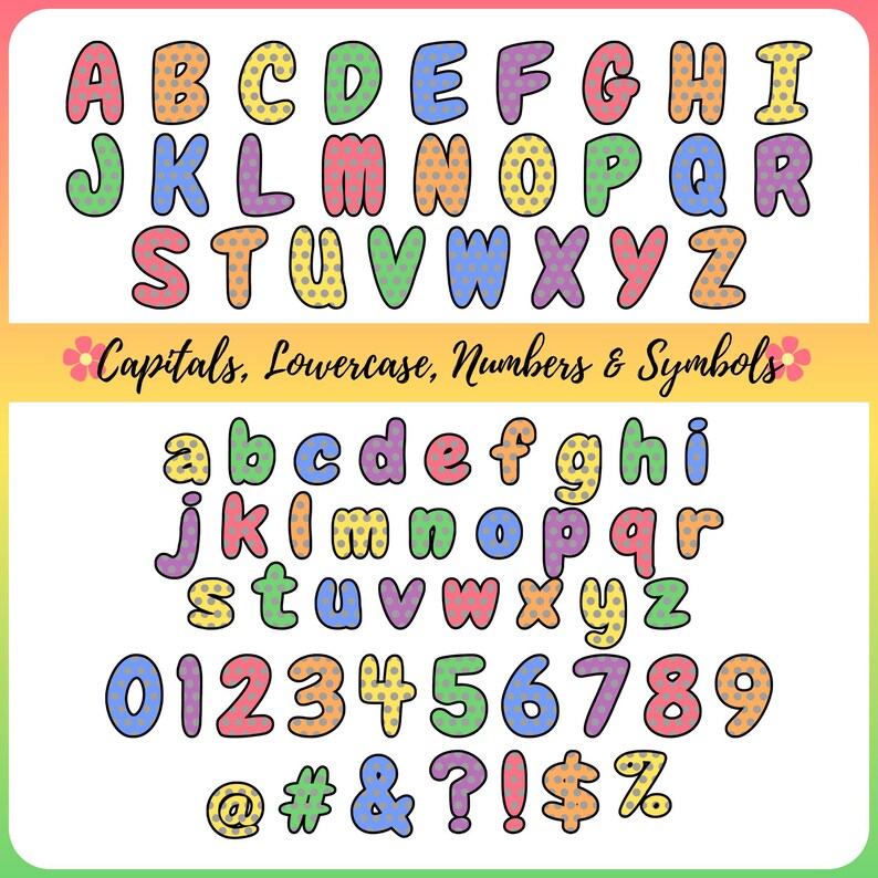 Pastel Polka Dot Alpha Doodle Letter Font PNG Clipart Printable Digital ...