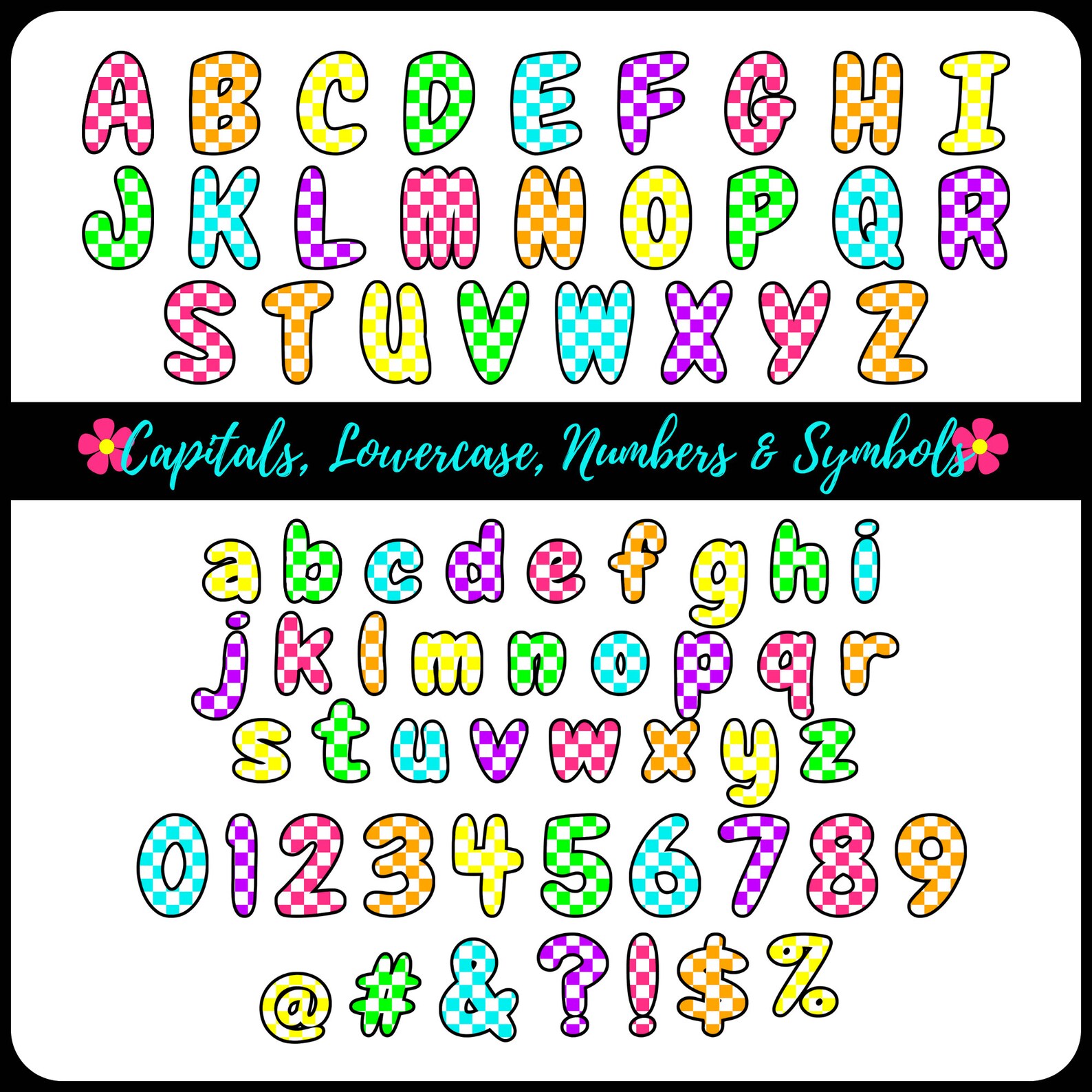 Bright Checkers Digital Alphabet Set, Printable PNG Alpha Pack Design ...