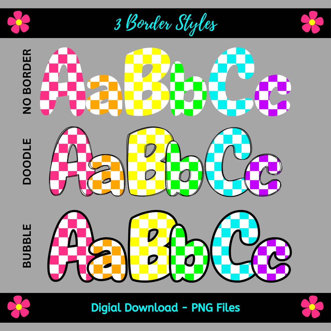Bright Checkers Digital Alphabet Set, Printable PNG Alpha Pack Design ...