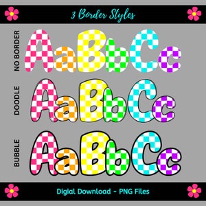 Bright Checkers Digital Alphabet Set, Printable PNG Alpha Pack Design ...
