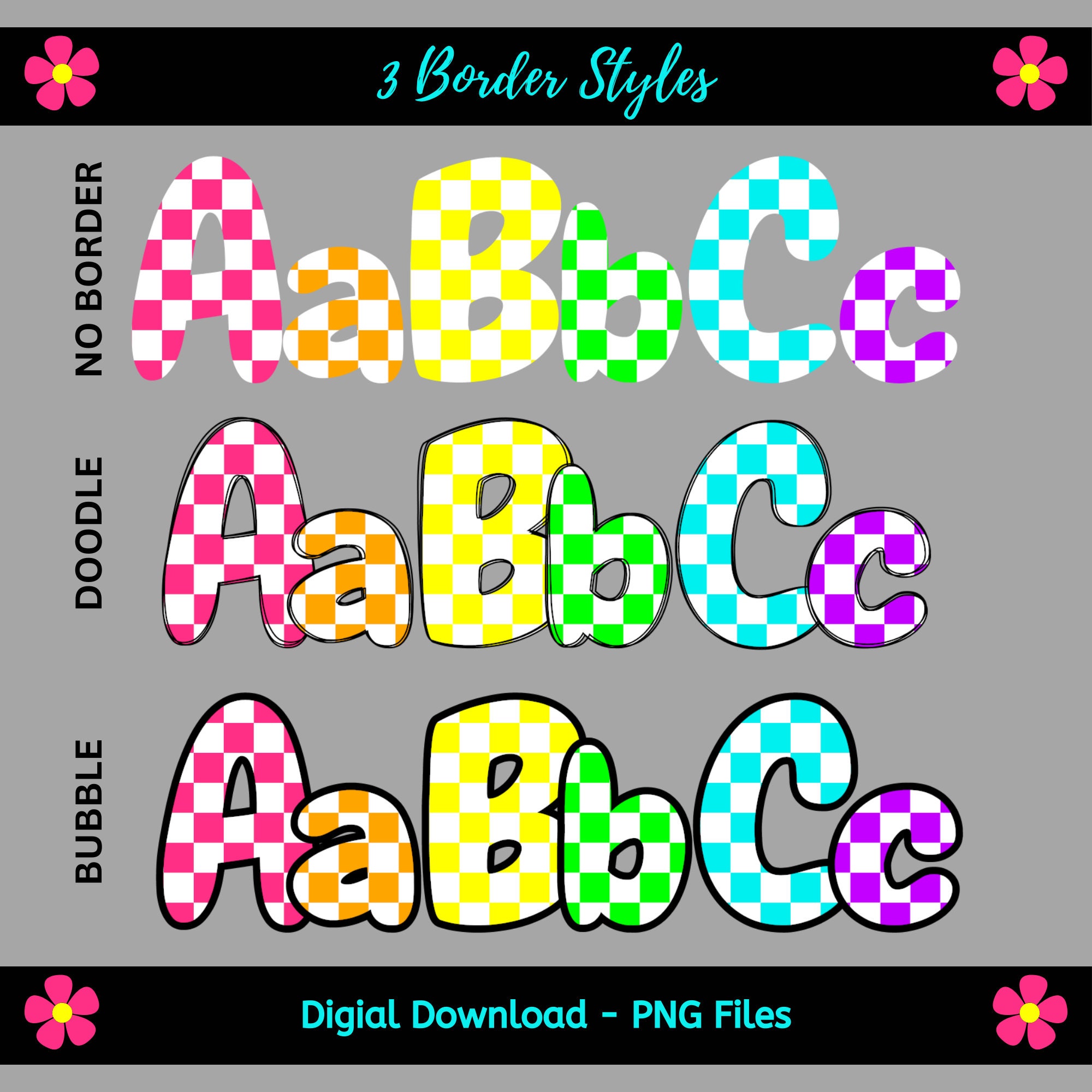 Bright Checkers Digital Alphabet Set, Printable PNG Alpha Pack Design ...