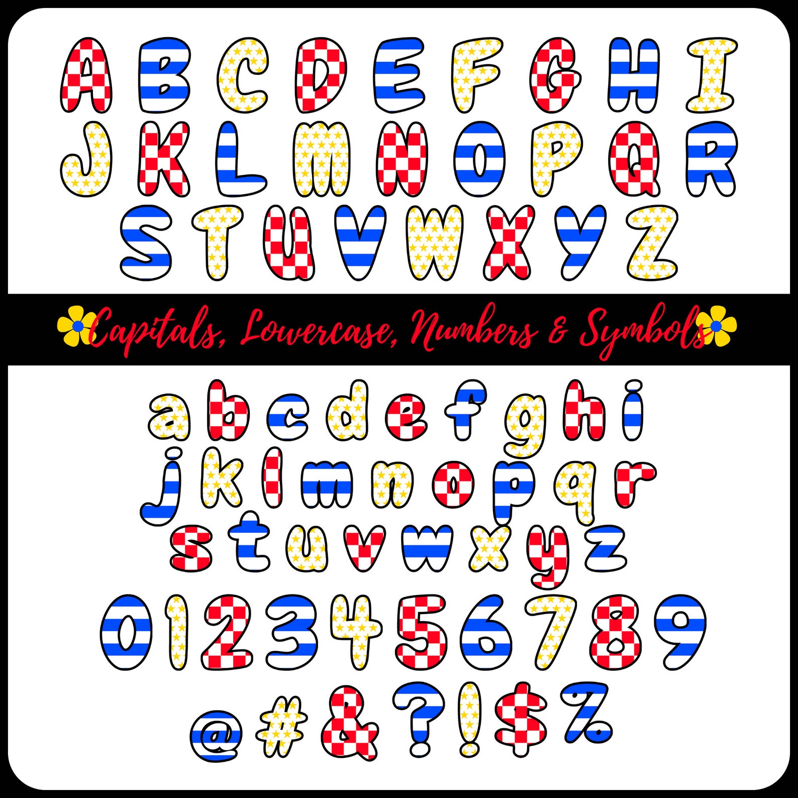 Checkers & Stars Digital Alphabet Set, Printable PNG Alpha Pack Design ...