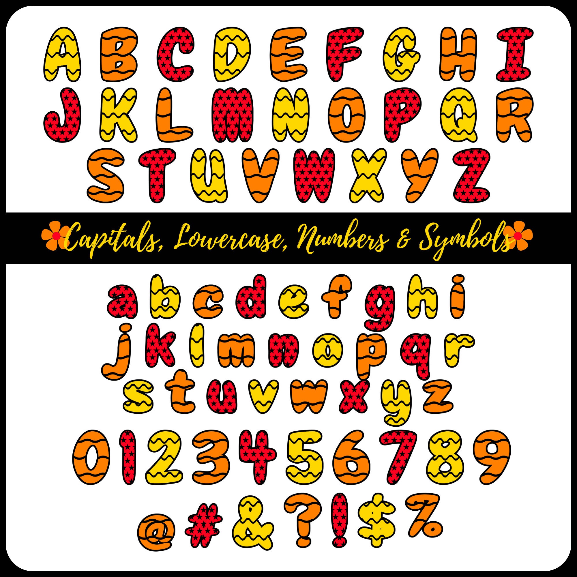 Stars & Streamers Digital Alphabet Set, Printable PNG Alpha Pack Design ...