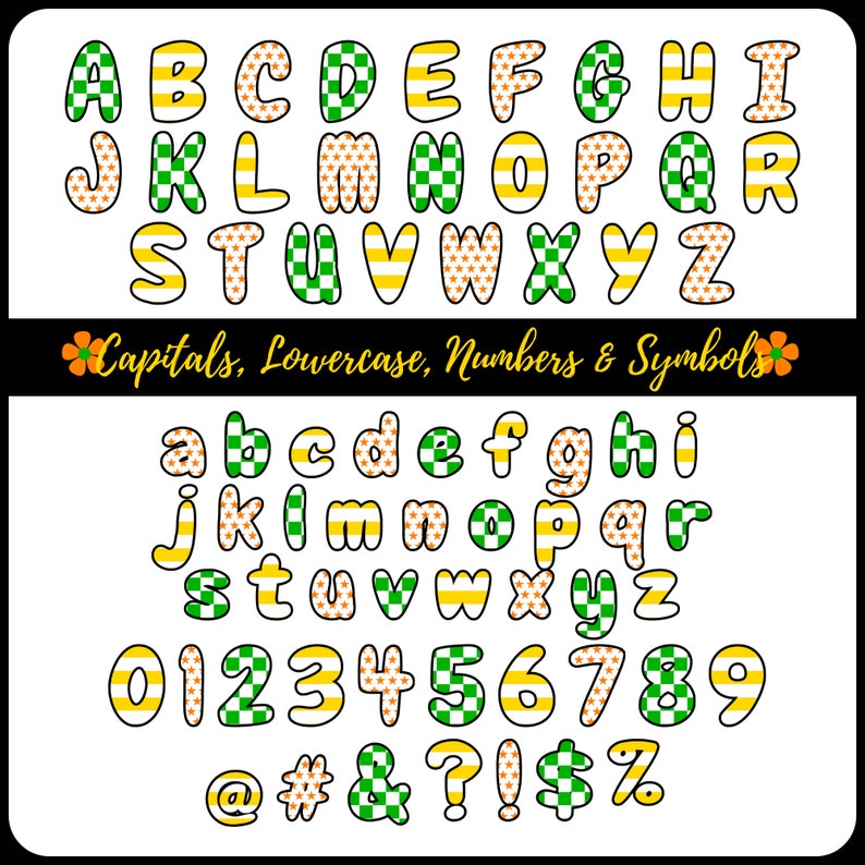 Checkers & Stars Digital Alphabet Set, Printable PNG Alpha Pack Design ...