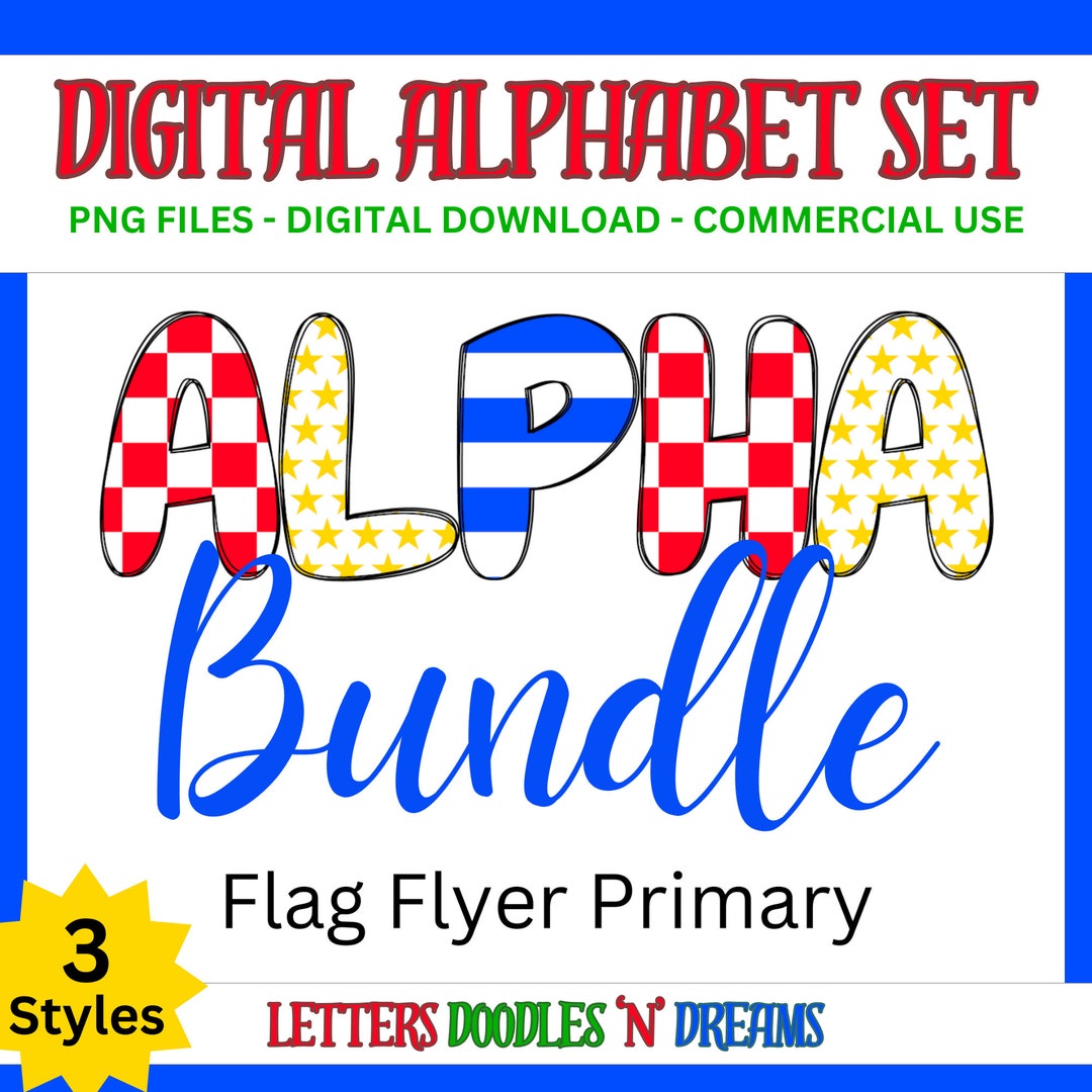 Checkers & Stars Digital Alphabet Set, Printable PNG Alpha Pack Design ...