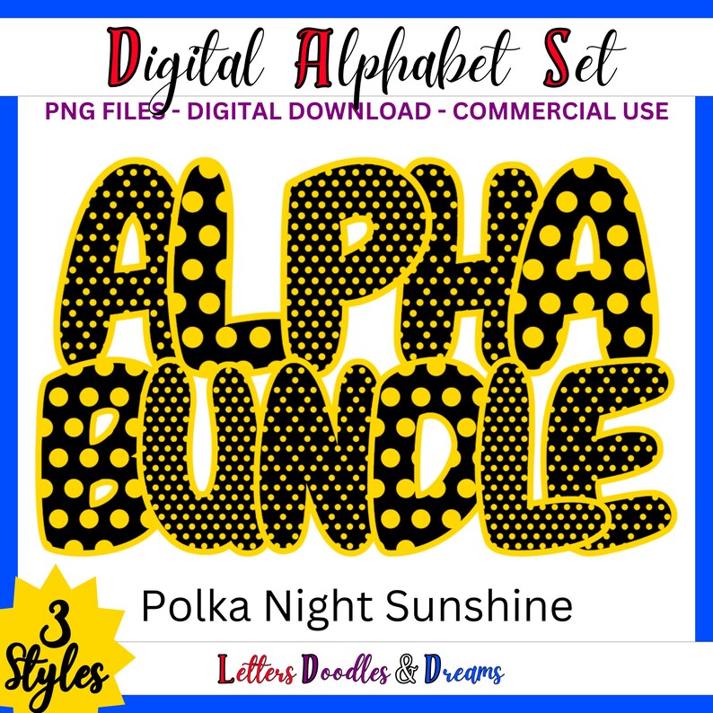Yellow Polka Dot Digital Alphabet Set, Printable PNG Alpha Pack Design ...
