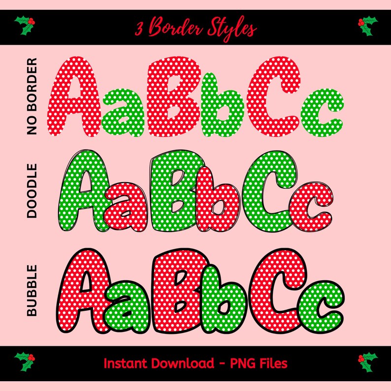 Christmas Mini Polka Digital Alphabet Set, Printable PNG Alpha Pack ...