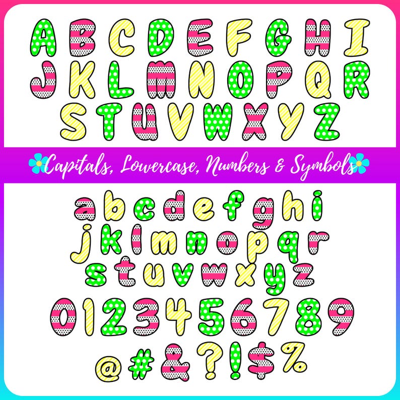 Polkas & Stripes Digital Alphabet Set, Printable PNG Alpha Pack Design ...