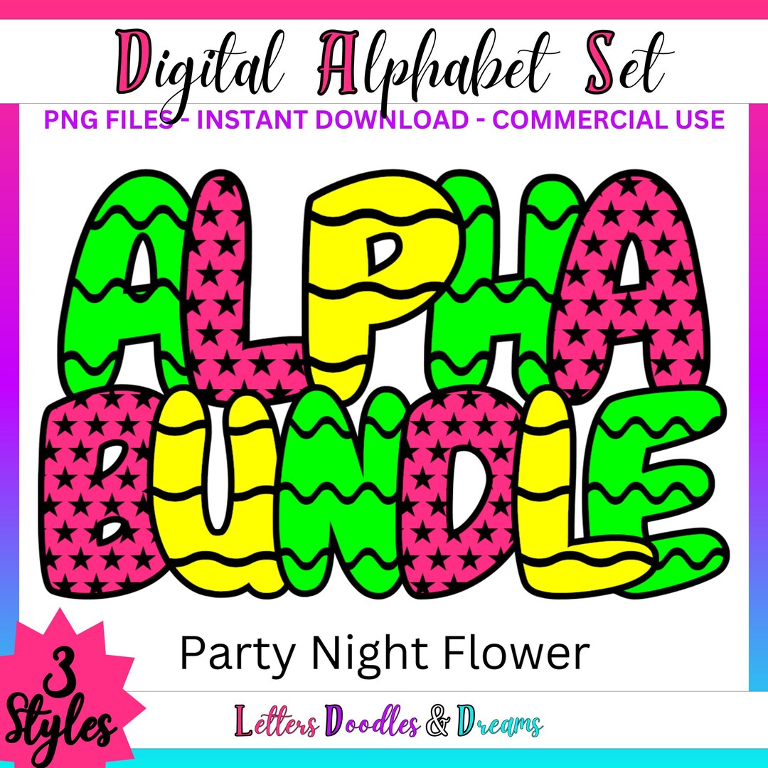 Stars & Streamers Digital Alphabet Set, Printable PNG Font Alpha Pack ...