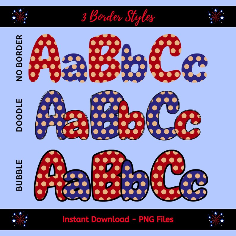 Vintage Patriotic Polka Dot Digital Alphabet Printable PNG Font Alpha ...