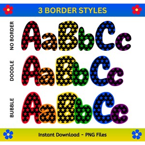 Rainbow Stars Alpha Doodle Letter Font PNG Clipart Printable Digital ...