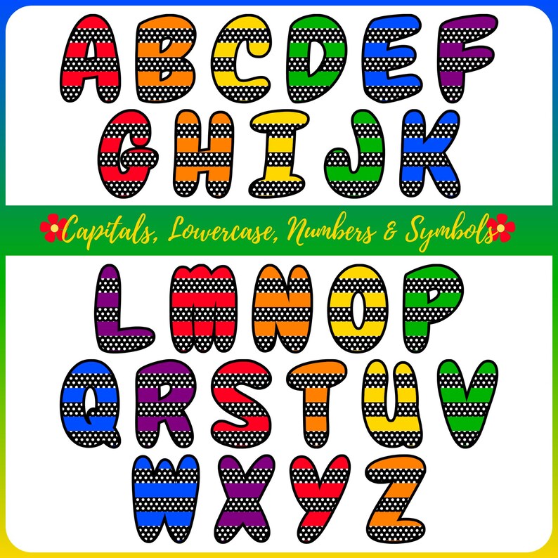 Rainbow Mini Polka Stripe Bubble Letter Font Alpha PNG Clipart ...