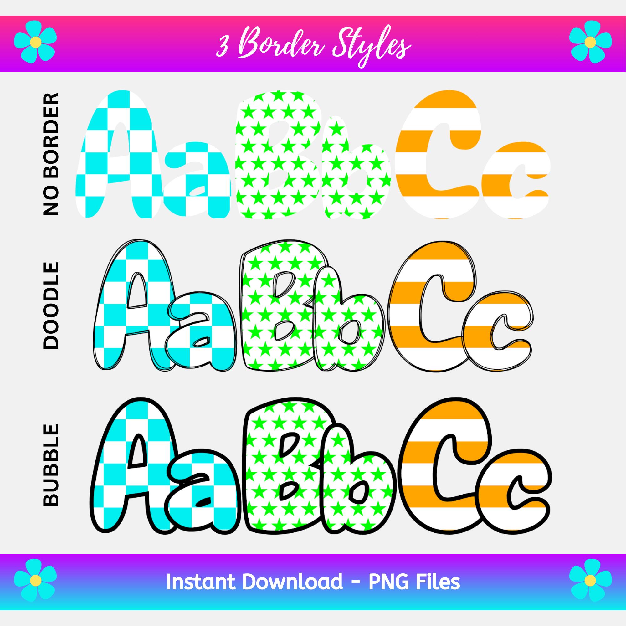 Checkers & Stars Digital Alphabet Set, Printable PNG Font Alpha Pack ...