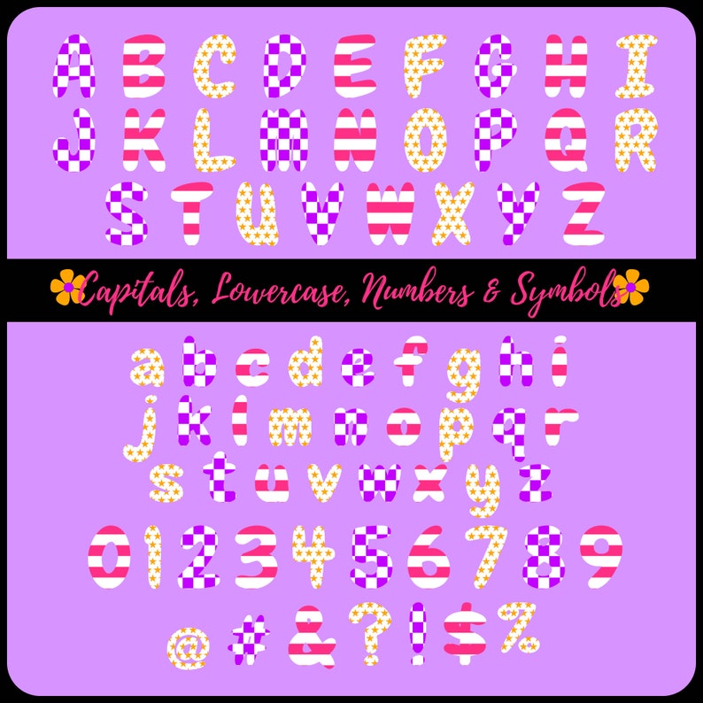 Checkers & Stars Digital Alphabet Set, Printable PNG Alpha Pack Design ...