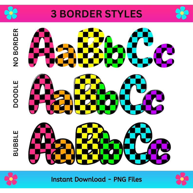 Bright Checkerboard Alpha Doodle Letter Font PNG Clipart Printable ...