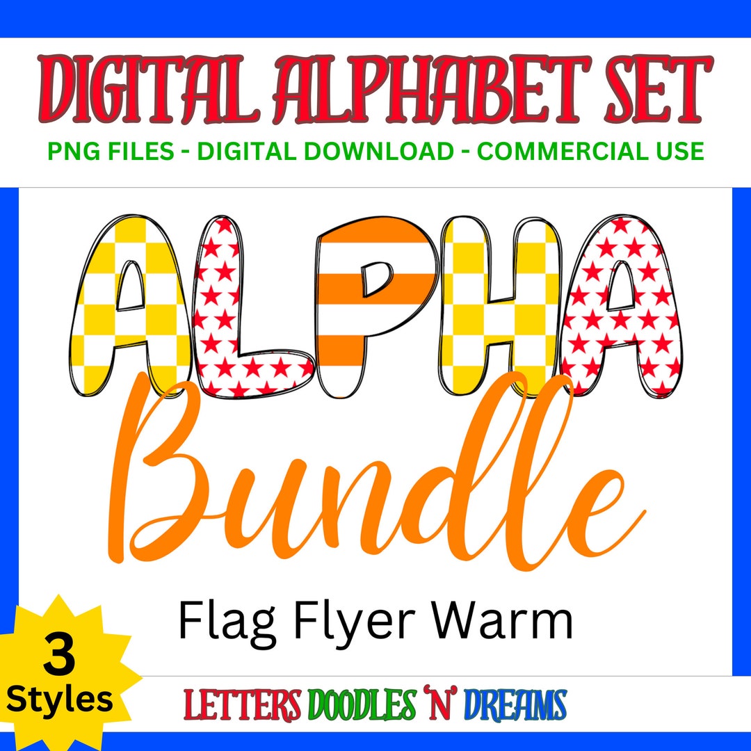 Checkers & Stars Digital Alphabet Set, Printable PNG Alpha Pack Design ...