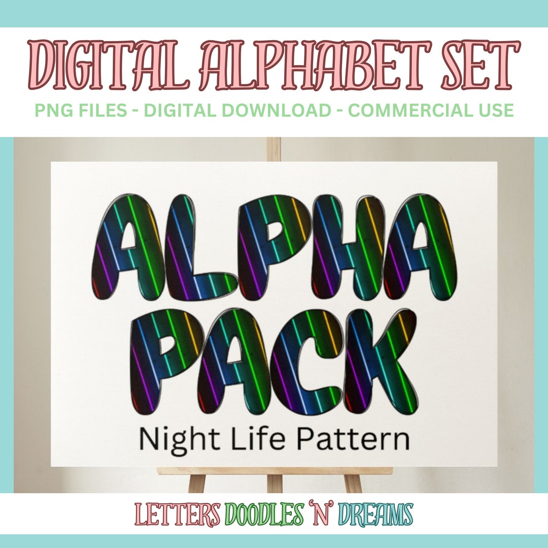 Glowing Stripe Digital Alphabet Set, Printable PNG Alpha Pack Design ...