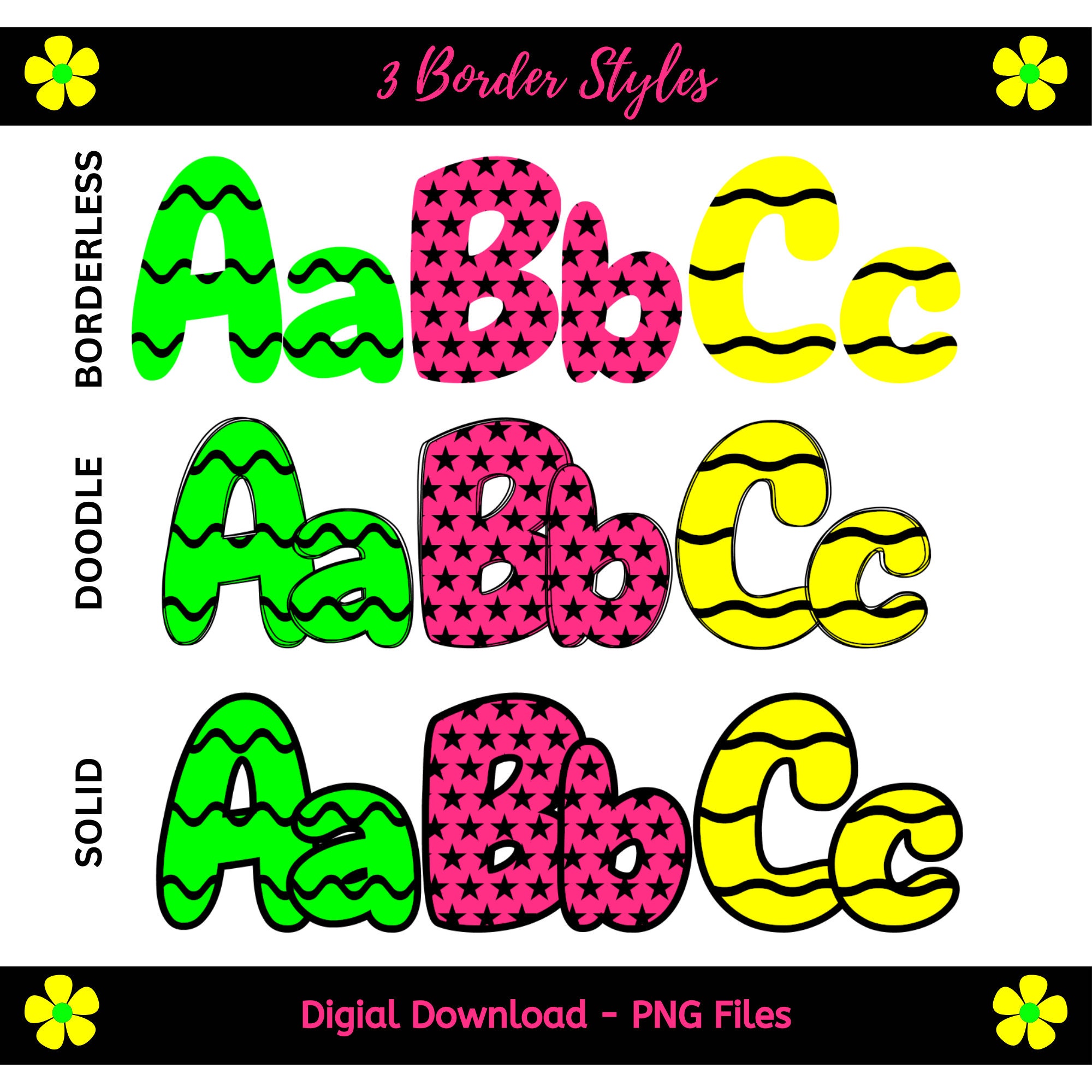 Stars & Streamers Digital Alphabet Set, Printable PNG Alpha Pack Design ...