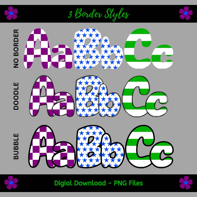 Checkers & Stars Digital Alphabet Set, Printable PNG Alpha Pack Design ...