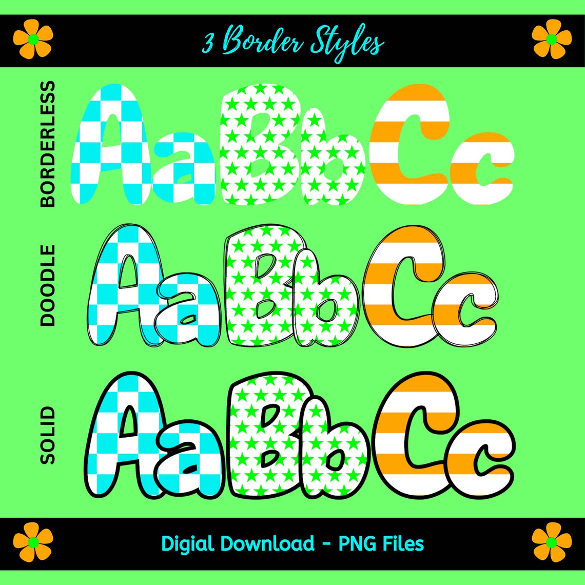 Checkers & Stars Digital Alphabet Set, Printable PNG Alpha Pack Design ...