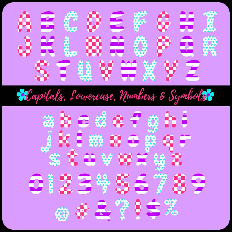 Checkers & Stars Digital Alphabet Set, Printable PNG Alpha Pack Design ...