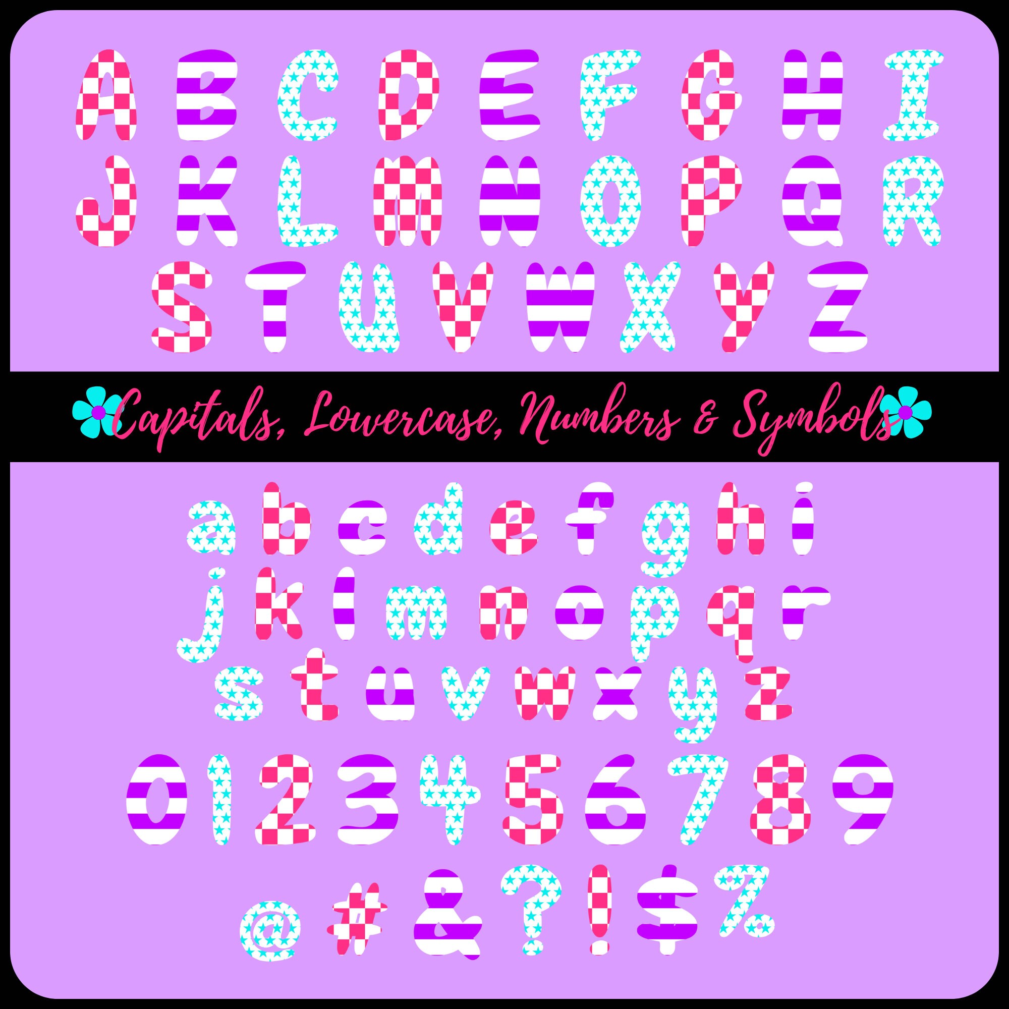 Checkers & Stars Digital Alphabet Set, Printable PNG Alpha Pack Design ...
