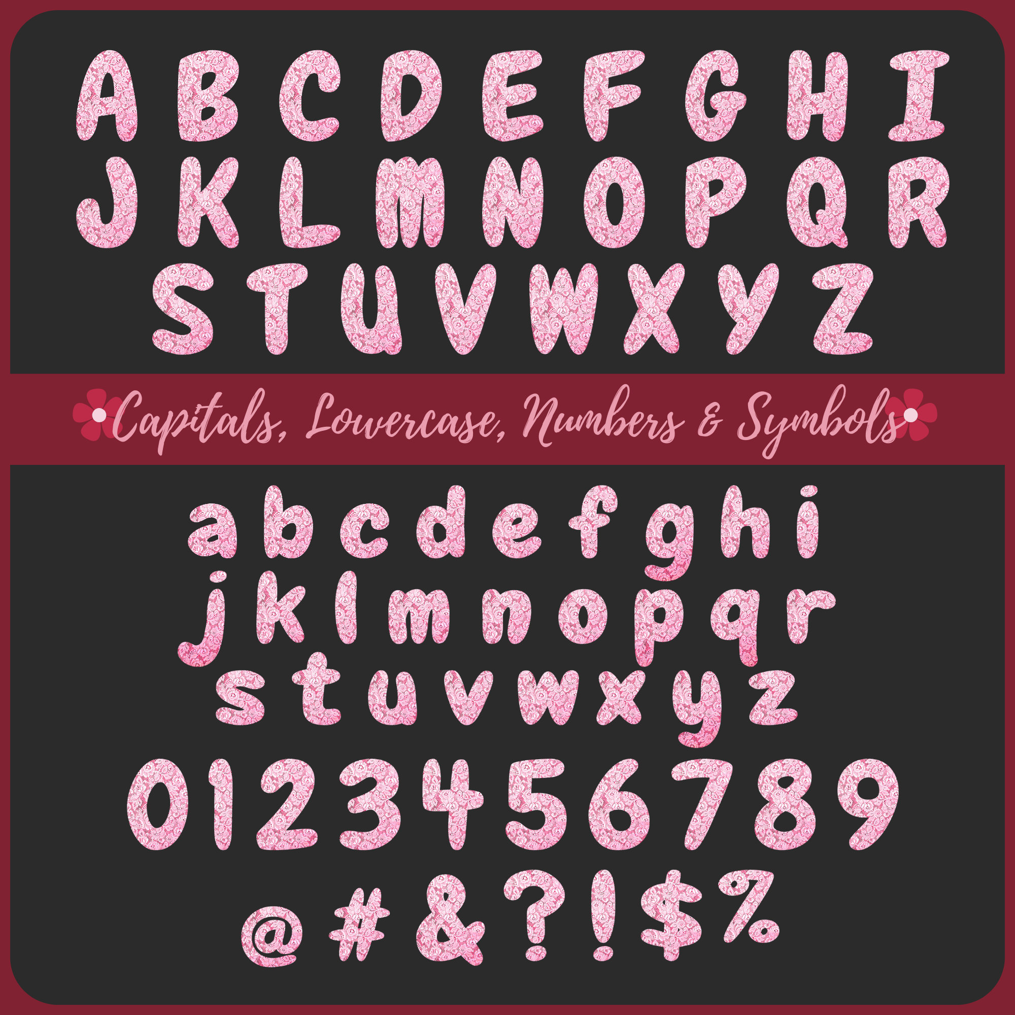 Pink Lace Digital Alphabet Set, Printable PNG Alpha Pack Design, Doodle ...