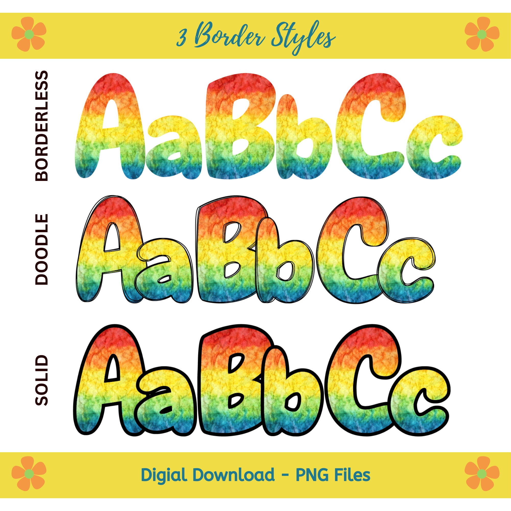 Rainbow Tie-dye Digital Alphabet Set, Printable PNG Alpha Pack Design ...