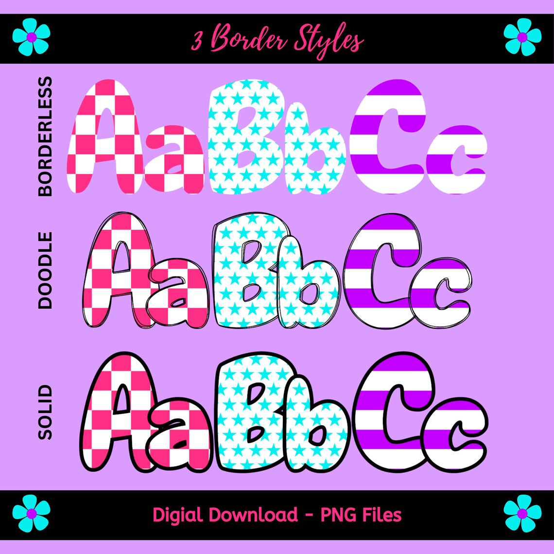 Checkers & Stars Digital Alphabet Set, Printable PNG Alpha Pack Design ...