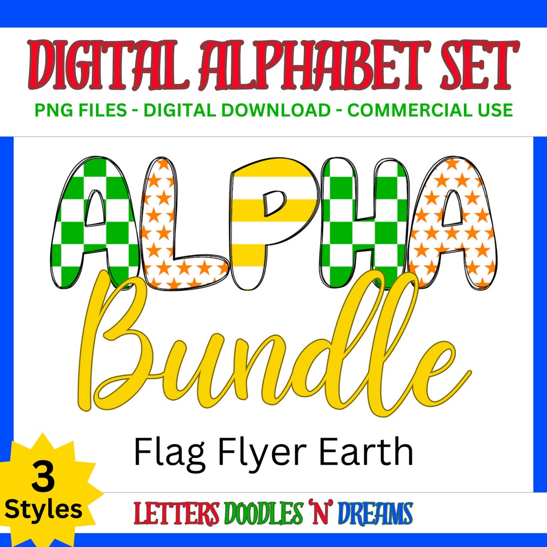 Checkers & Stars Digital Alphabet Set, Printable PNG Alpha Pack Design ...