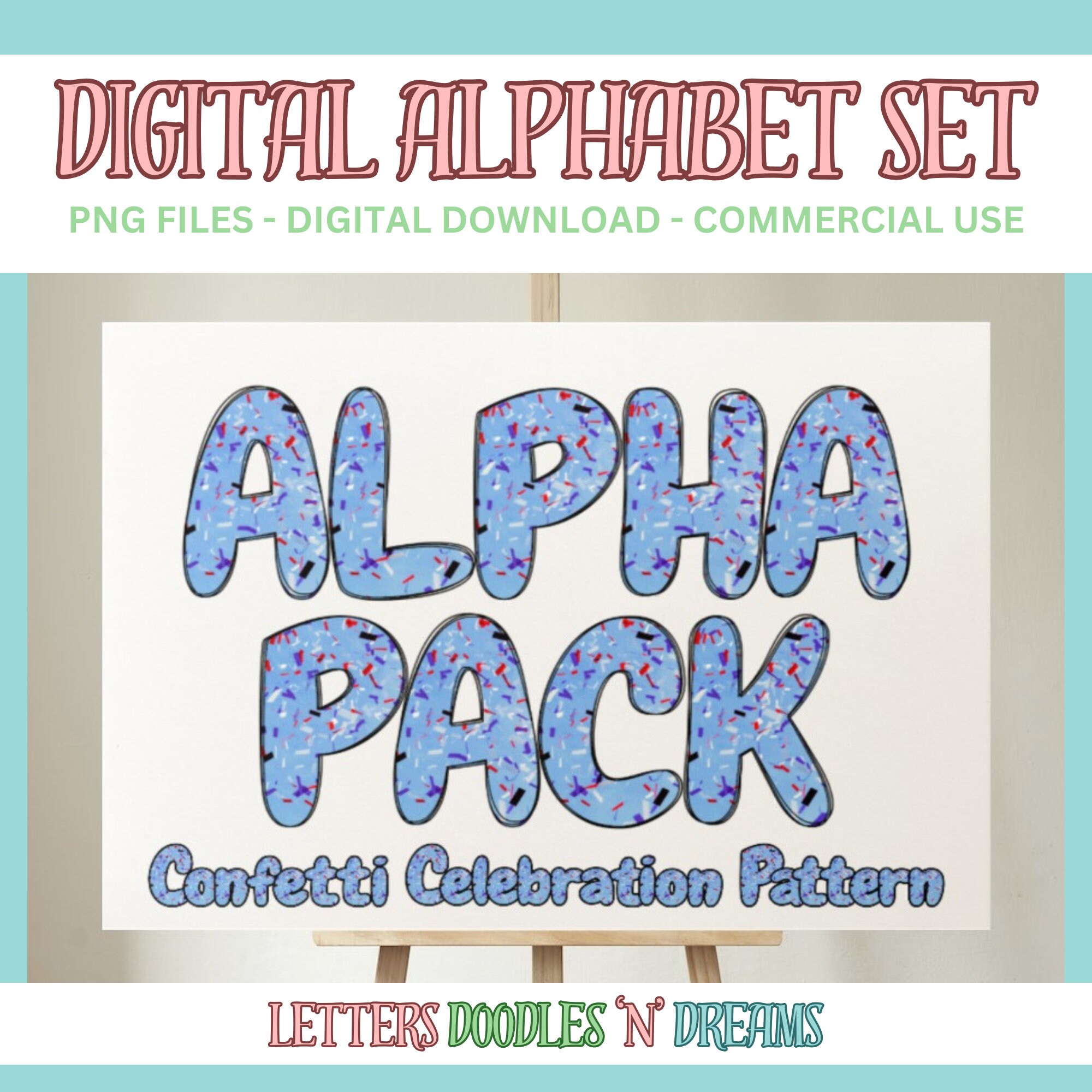 Confetti Digital Alphabet Set, Printable PNG Alpha Pack Design, Doodle ...