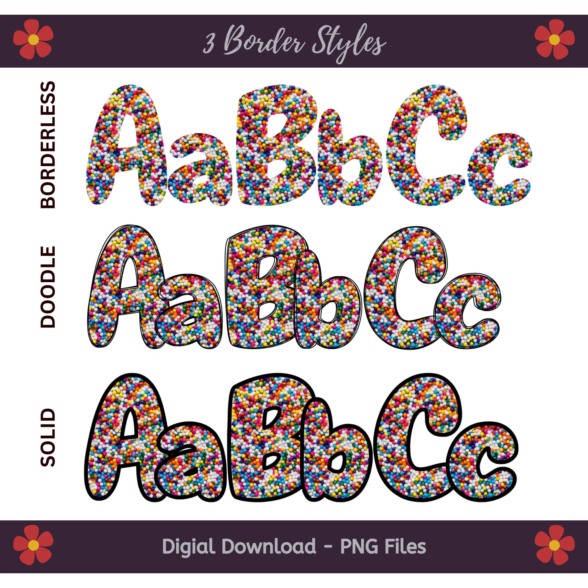 Sprinkles Digital Alphabet Set, Printable PNG Alpha Pack Design, Doodle ...
