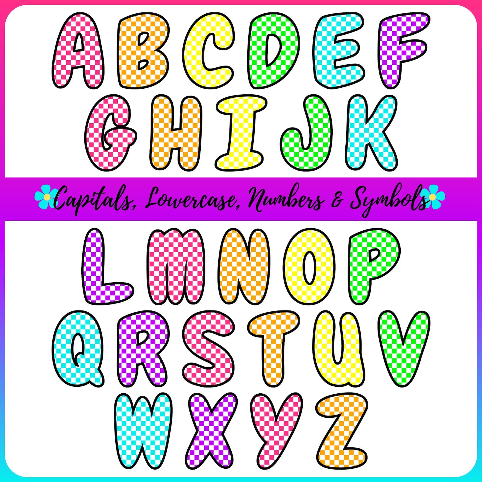 Bright Mini Check Alpha Doodle Letter Font PNG Clipart Printable ...