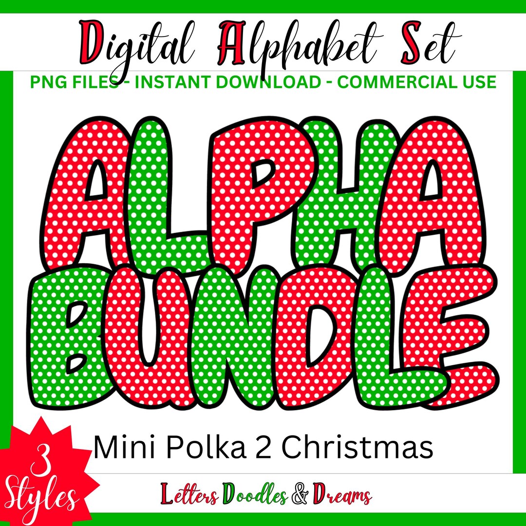 Christmas Mini Polka Digital Alphabet Set, Printable PNG Alpha Pack ...