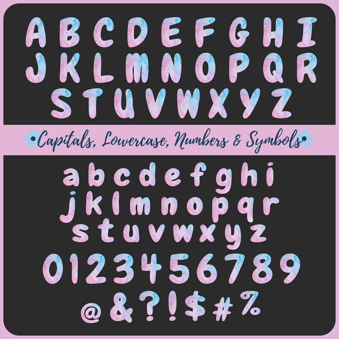 Pink & Blue Swirl Digital Alphabet Set, Printable PNG Alpha Pack Design ...
