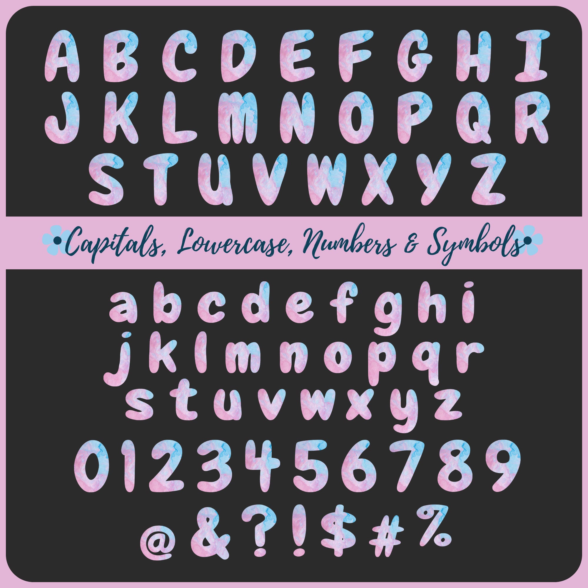 Pink & Blue Swirl Digital Alphabet Set, Printable PNG Alpha Pack Design ...