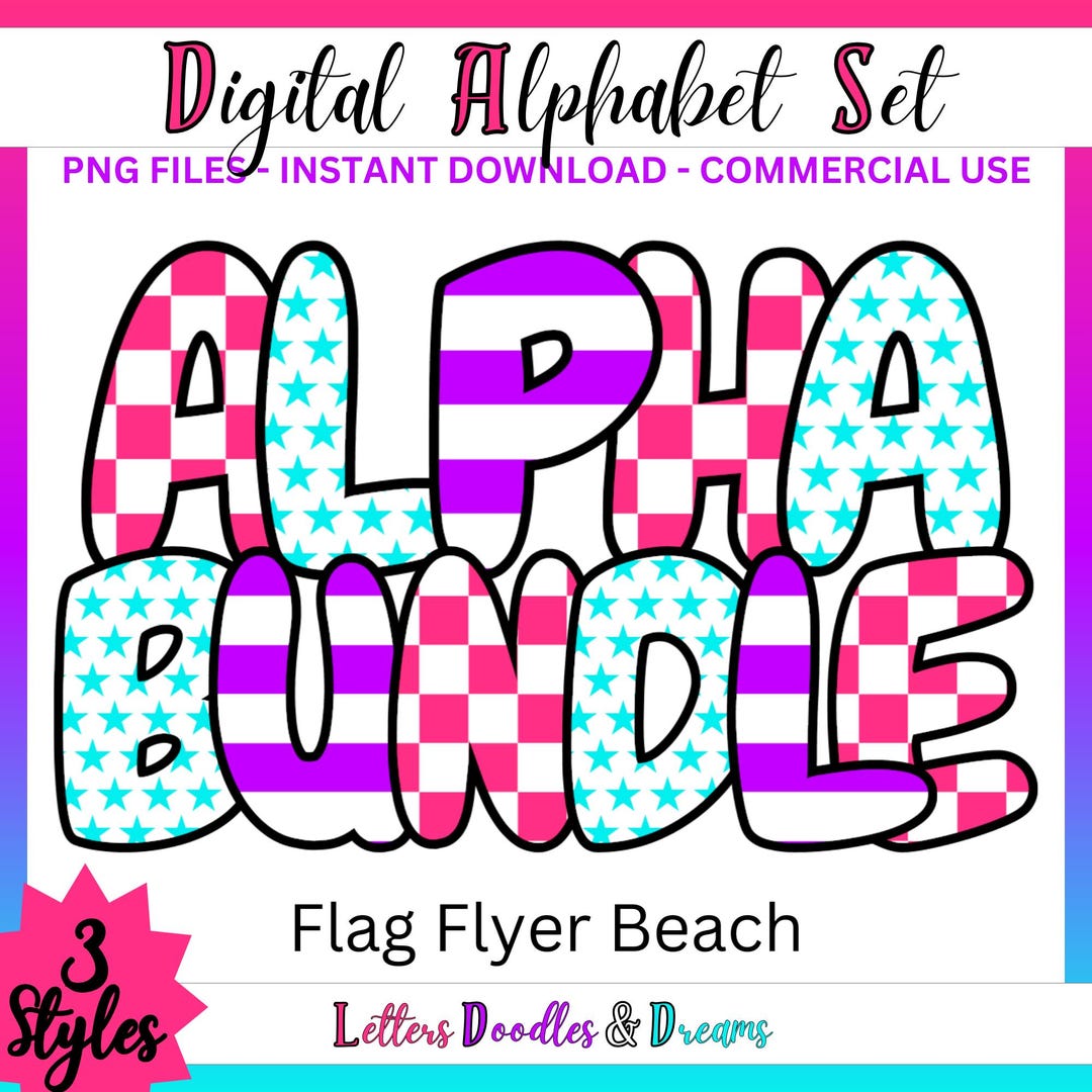 Checkers & Stars Digital Alphabet Set, Printable PNG Font Alpha Pack ...