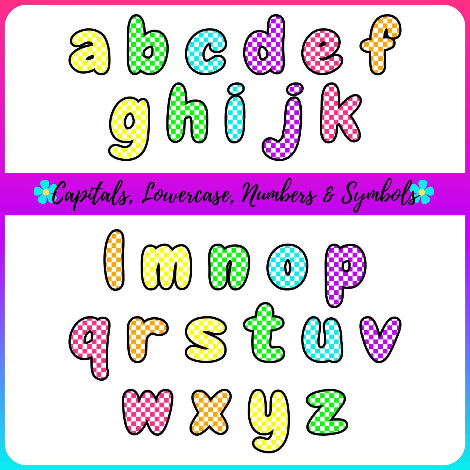 Bright Mini Check Alpha Doodle Letter Font PNG Clipart Printable ...
