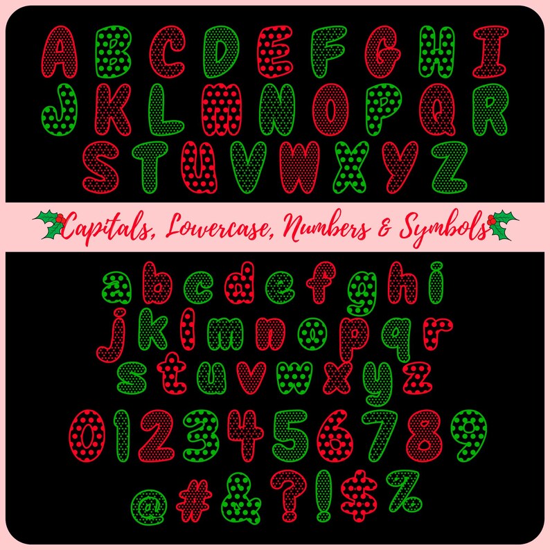 Christmas Polka Dots Digital Alphabet Set, Printable PNG Font Alpha ...