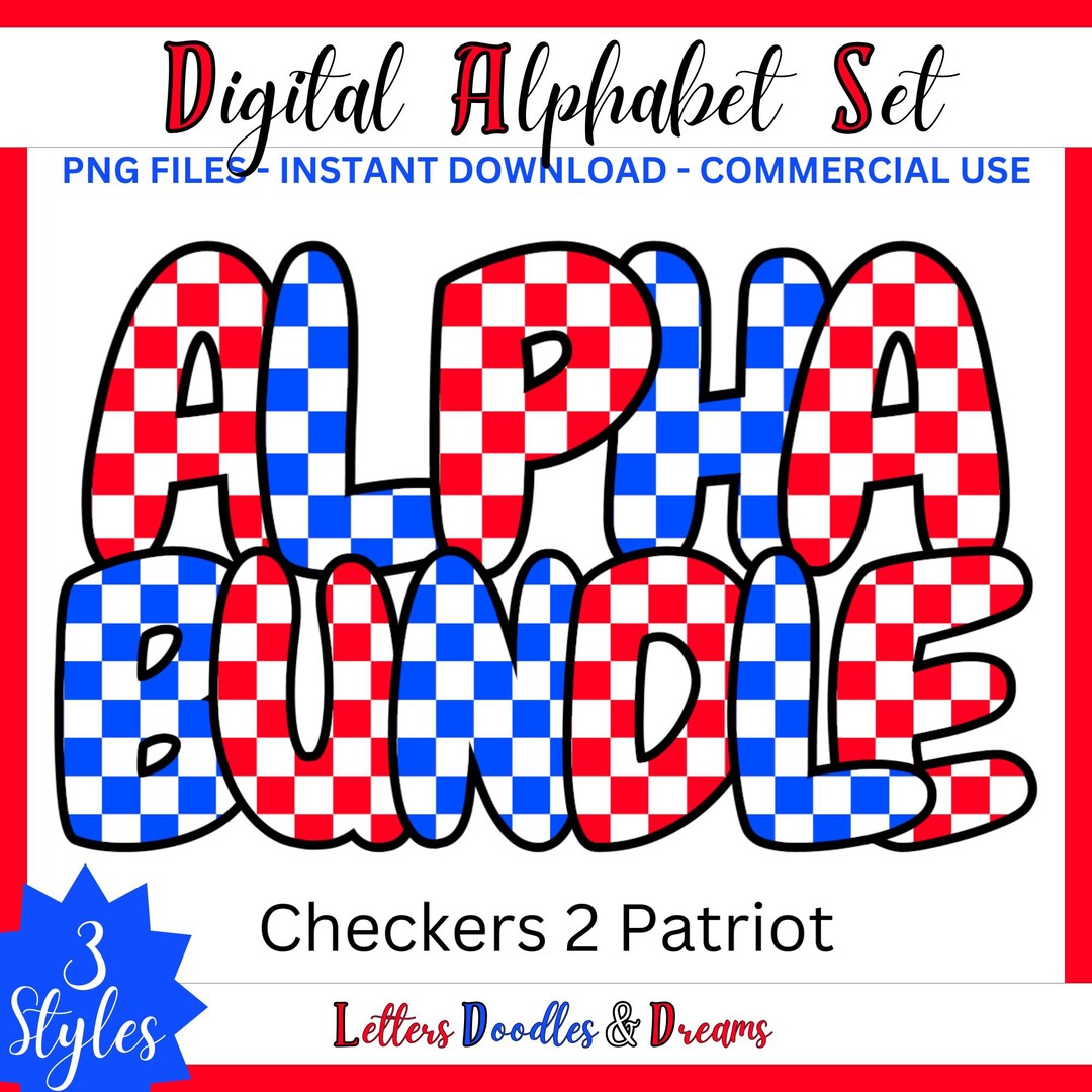 Patriotic Checkers Digital Alphabet Set, Printable PNG Alpha Pack ...