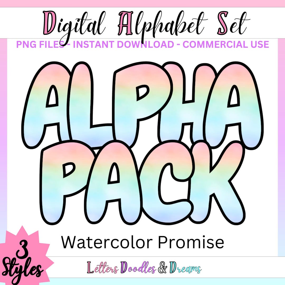 Pastel Rainbow Digital Alphabet Set, Printable PNG Alpha Pack Design ...
