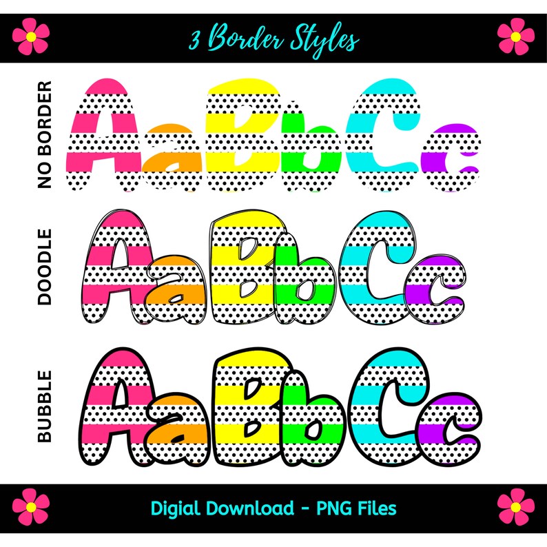 Bright Polka Ribbon Digital Alphabet Set, Printable PNG Alpha Pack ...