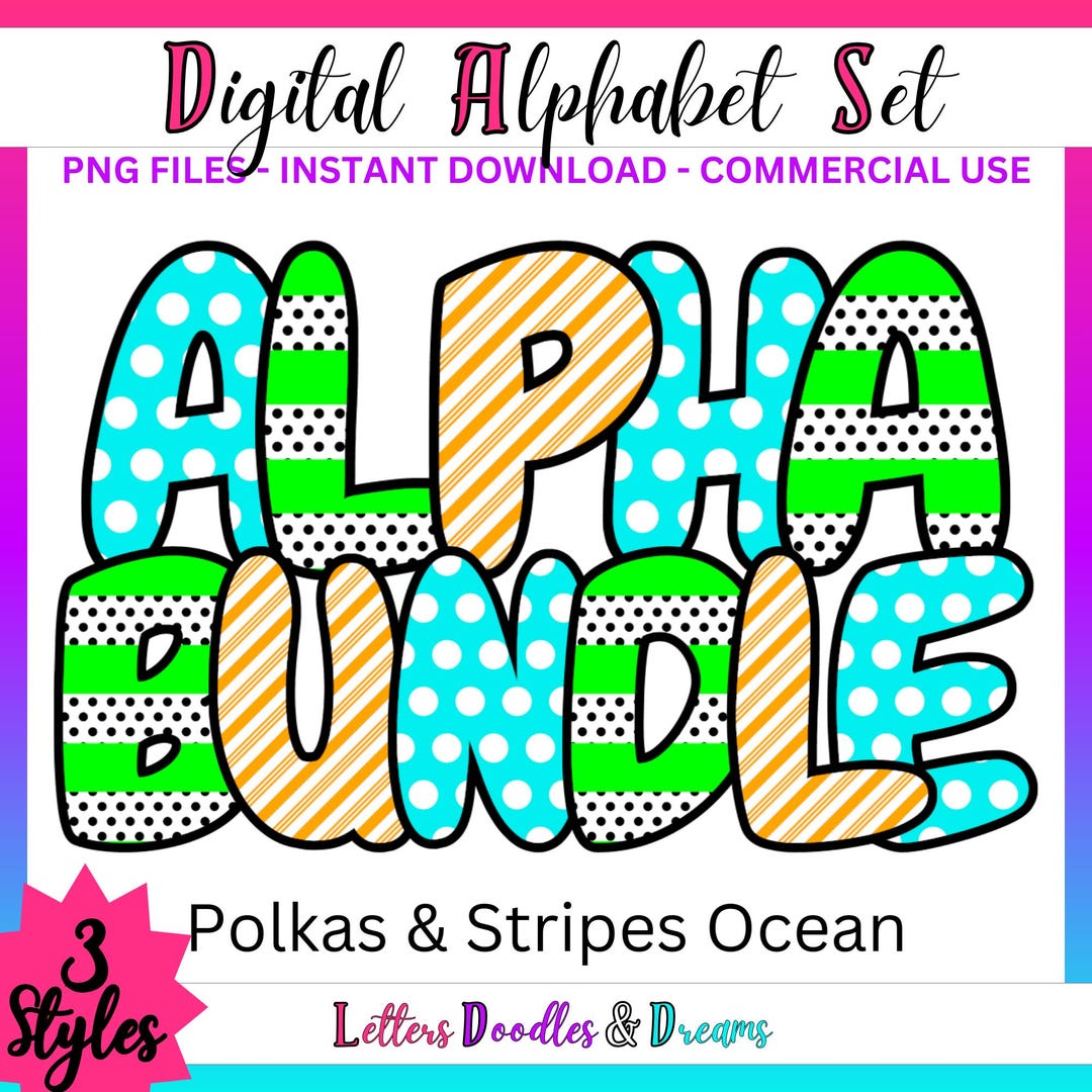 Polkas & Stripes Digital Alphabet Set, Printable PNG Alpha Pack Design ...