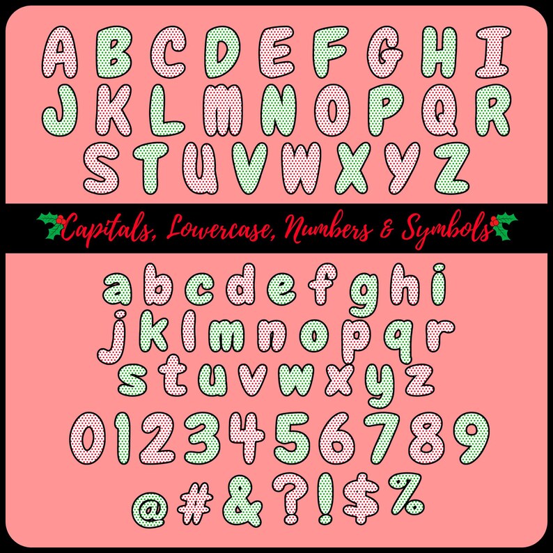 Christmas Mini Polka Digital Alphabet Set, Printable PNG Alpha Pack ...